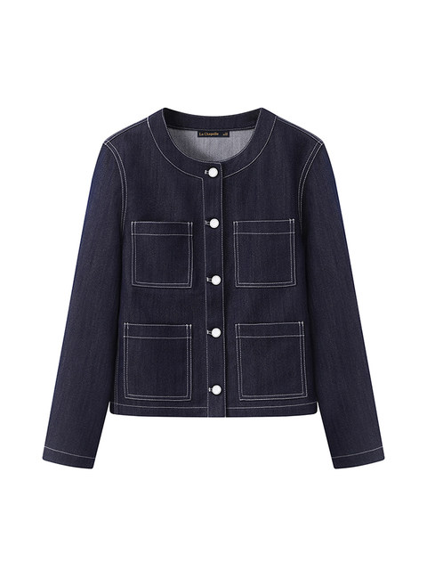 La Chapelle/La Chapelle retro round neck denim jacket for women's ...