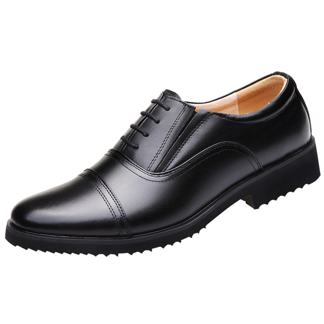 Genuine leather men's shoes, three-jointed toe formal work shoes, black ...