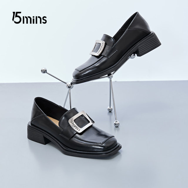 15MINS Coarse heel Lefu Shoes Advanced A sense 2024 new spring British ...