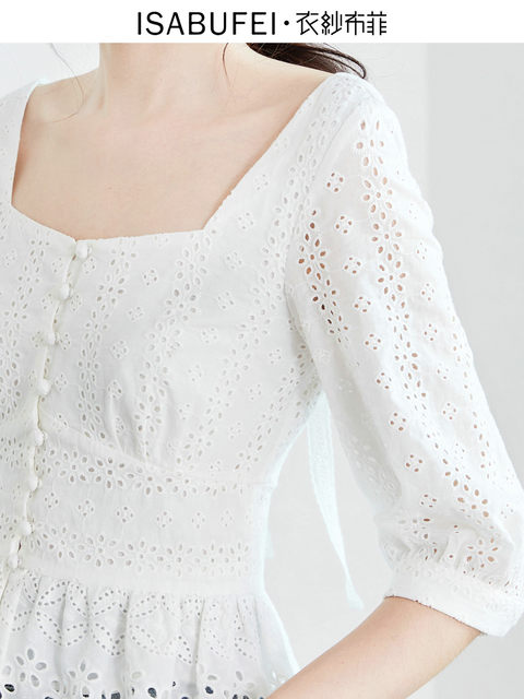 Jian Xia Summer New White Fairy Shirt Slim and Waist-Close Top Scheming ...