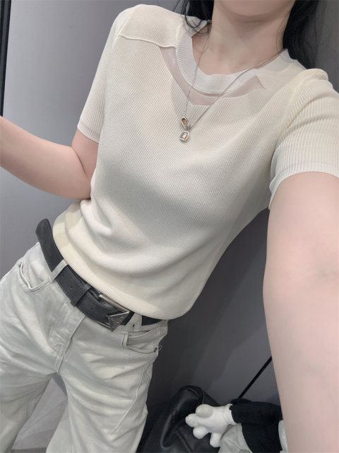 New summer mesh hollow ice silk sweater short-sleeved women's high-end ...