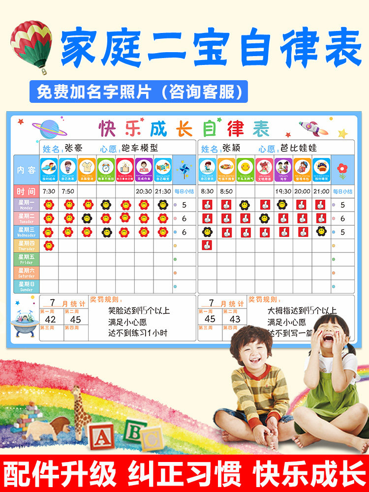 Family Self-Discipline Chart - Kids Reward Sticker - Habit Tracker