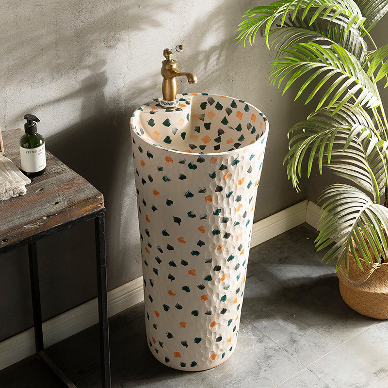 Ceramic Hand Wash Basin with Industrial Style Column Design for Small ...