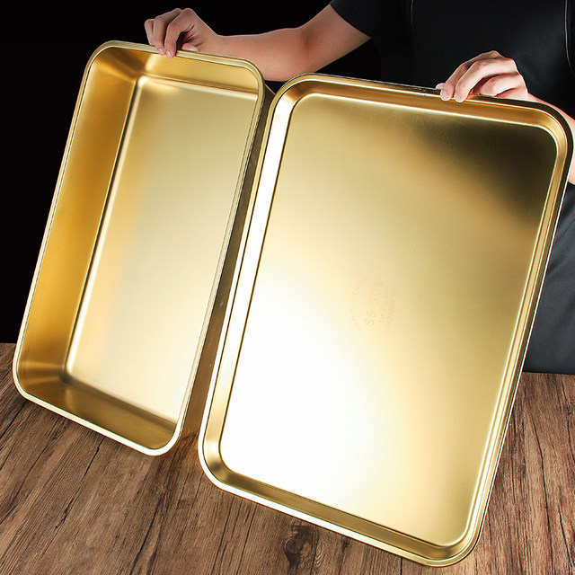 Stainless steel creative golden rectangular plate tray barbecue display ...