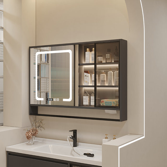 Smart bathroom mirror cabinet wall-mounted with backlight anti-fog ...