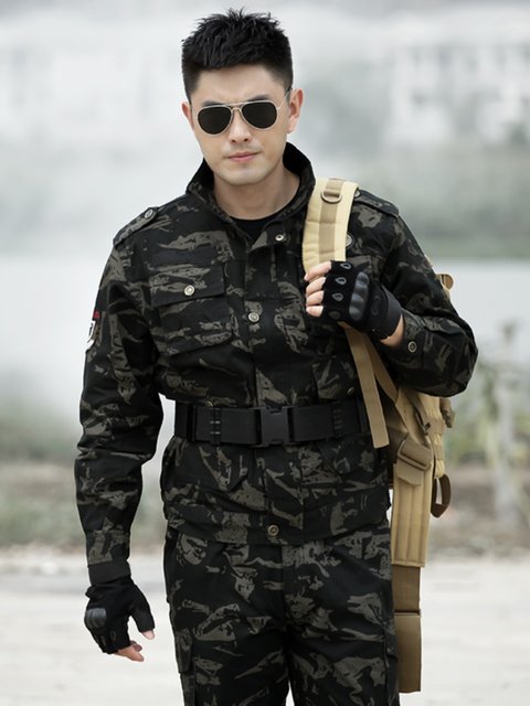 Genuine pure cotton camouflage color suit men's spring and autumn ...
