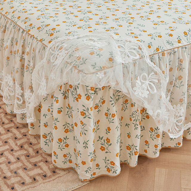 Cotton pastoral style small floral bed skirt single piece 100 pure ...