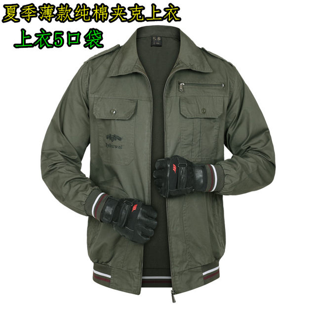 Work clothes men's tops summer cotton long-sleeved jacket jacket ...