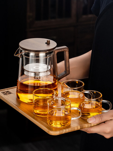 2024 new elegant cup teapot glass liner walnut thickened tea water ...