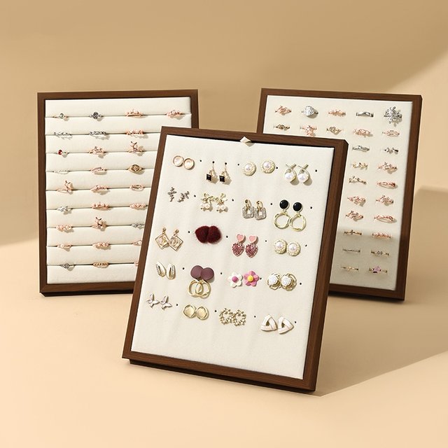 Black walnut color vertical jewelry ring display stand earrings ...