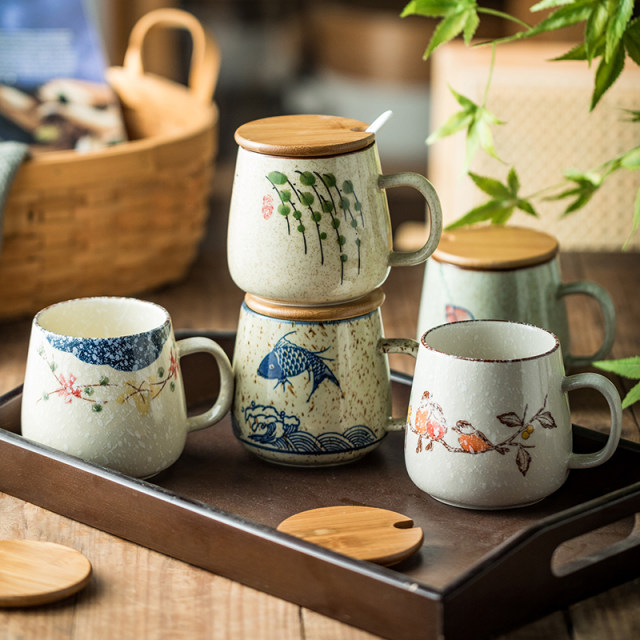 Underglaze color drinking cup ceramic cup mug with spoon creative ...