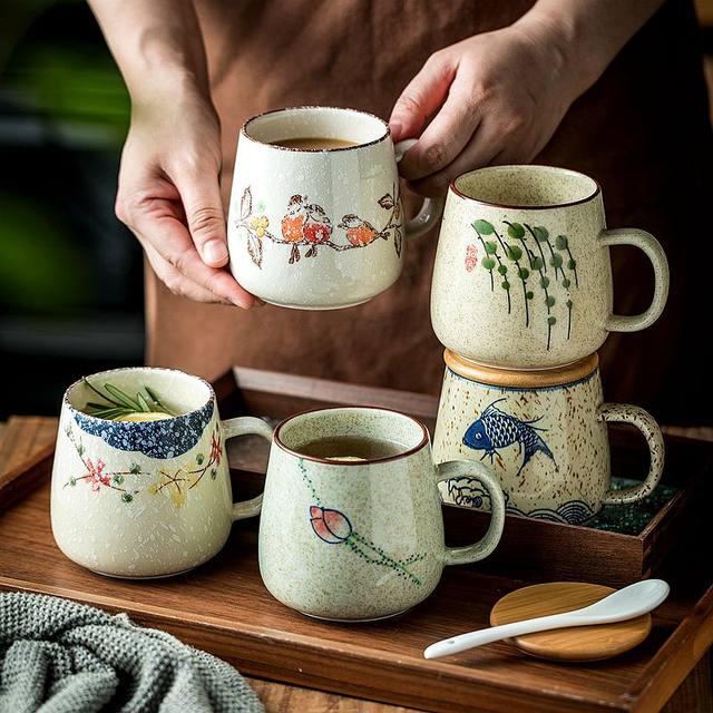 Underglaze color drinking cup ceramic cup mug with spoon creative ...