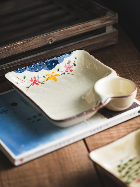 Plate dumpling plate with vinegar plate household ceramic divided plate ...