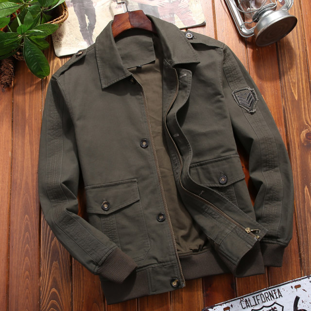 Autumn and winter pure cotton jacket men's velvet bomber jacket loose ...