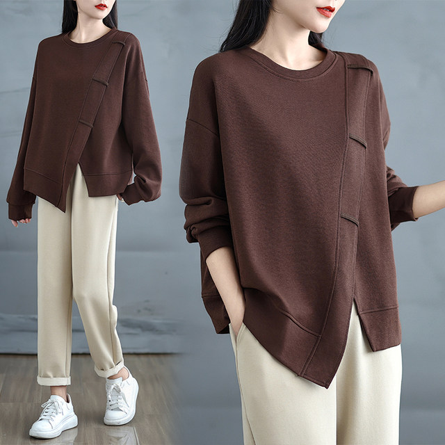 Large size fat mm design sense Chinese style asymmetrical sweatshirt ...