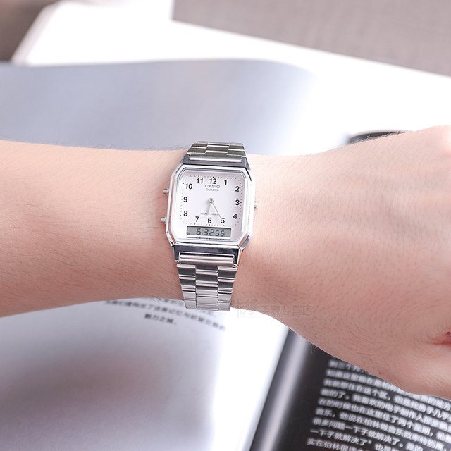 Casio Casio retro small square watch dual display male and female student electronic watch ins ...