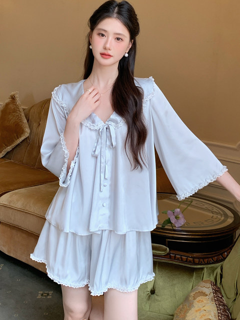 French Pajamas for Women in Summer, Simulated Silk Palace Style, Sweet ...