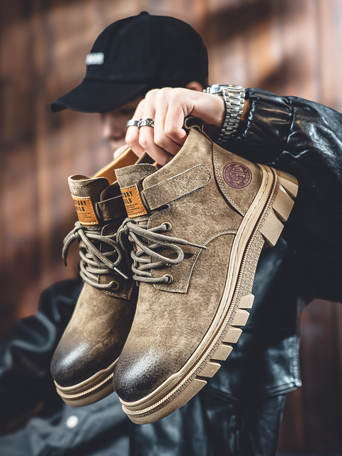 American retro brown Martin boots men's 2025 new thick-soled heightened ...