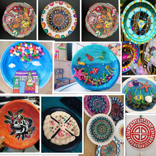 Disposable paper plate painting handmade painting plate paper bowl of ...
