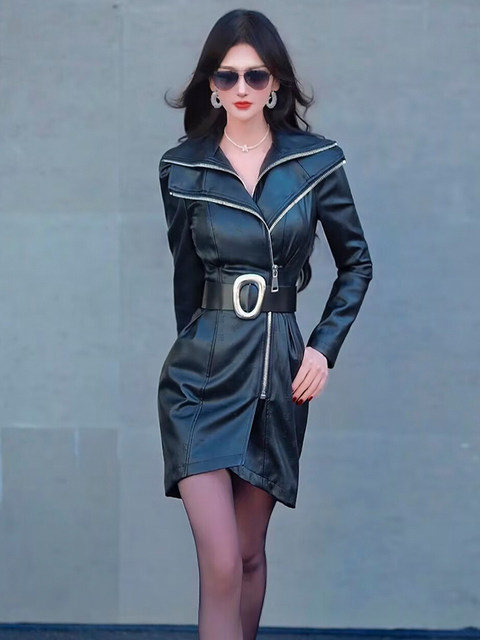 Design sense double-layer collar multi-wear belt imitation leather long ...