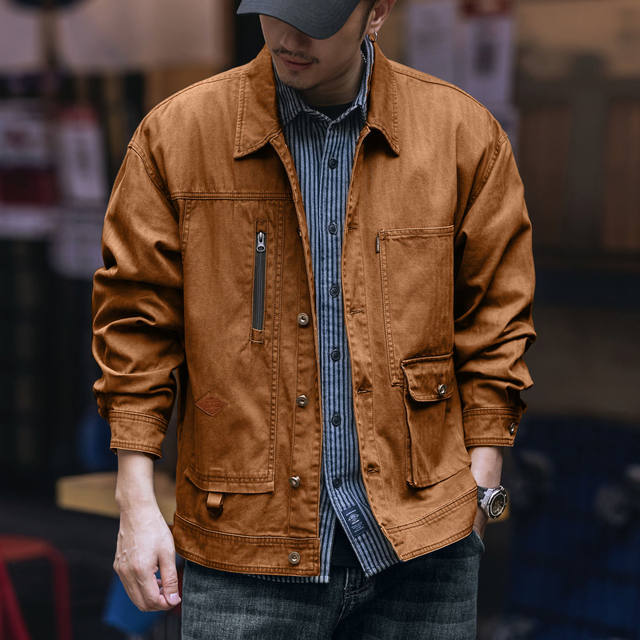 American retro high -end workplace denim jacket Men's spring and autumn ...