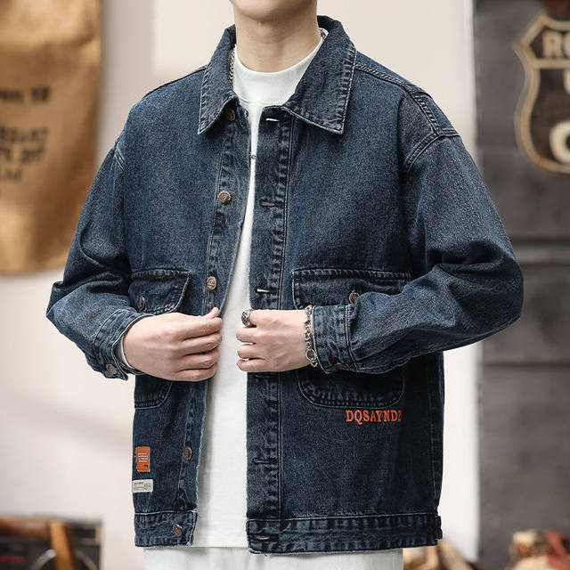 High Street Trendy American denim jacket men's high-end and handsome ...