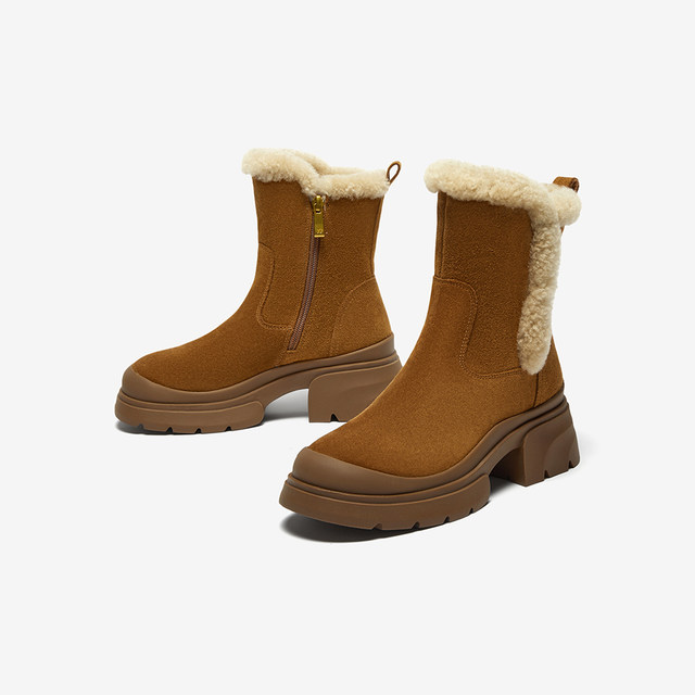 Bata snow boots women's 2024 winter shopping mall new cowhide leather warm thick heel commuting ...