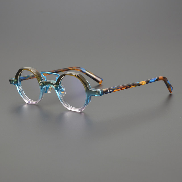 Designer blue tortoise shell Japanese handmade irregular round plate ...