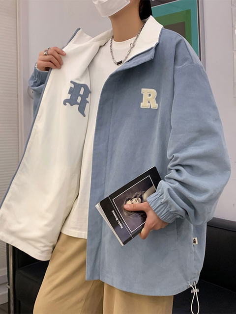 Corduroy double-sided jacket for men's spring and autumn trendy casual ...