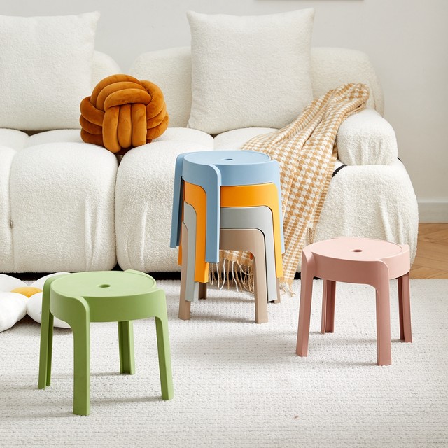 Plastic small stool thickened home small bench adult round stool can ...