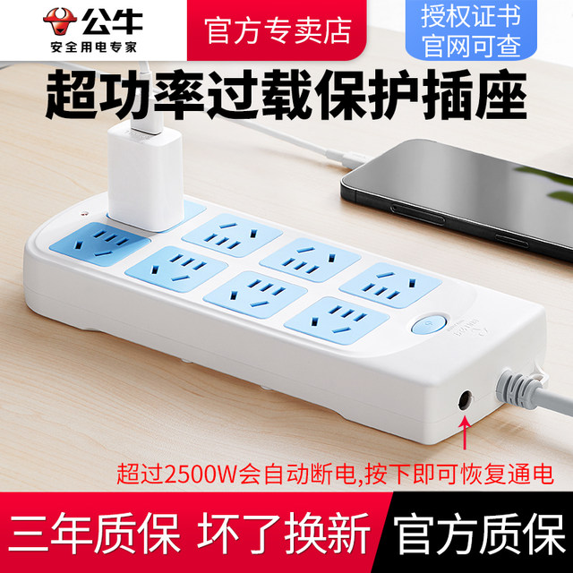Bull socket with overload protection, multi-functional power strip ...