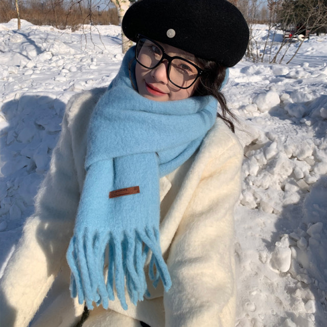 Ice Blue Girl~Grandma Chen Wool Blended Solid Color Scarf Women's ...