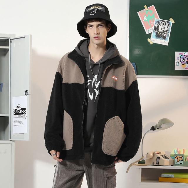 GENANX lightning fashion brand sherpa jacket contrasting color ...