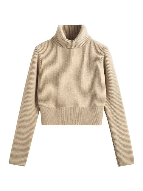 High-neck pit strip double-haired short sweater for women with slim fit ...