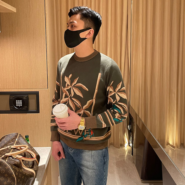 Autumn and winter floral jacquard clothes men's knitted sweater tops ...