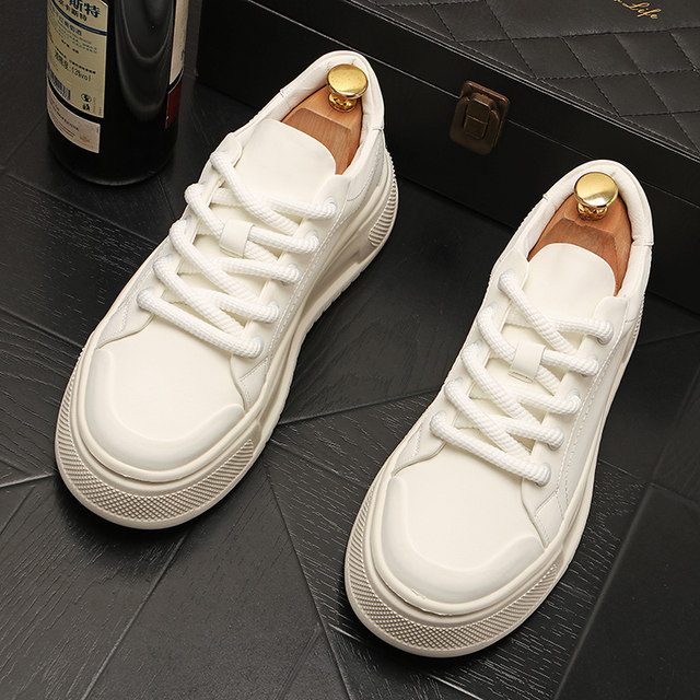 White shoes for men's solid color simple low-top shoes thick sole ...