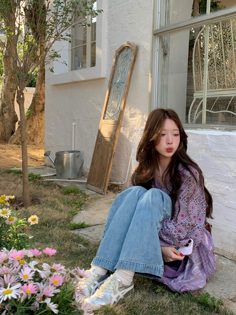 SoRoom purple V-neck printed ethnic dress with loose atmosphere and ...