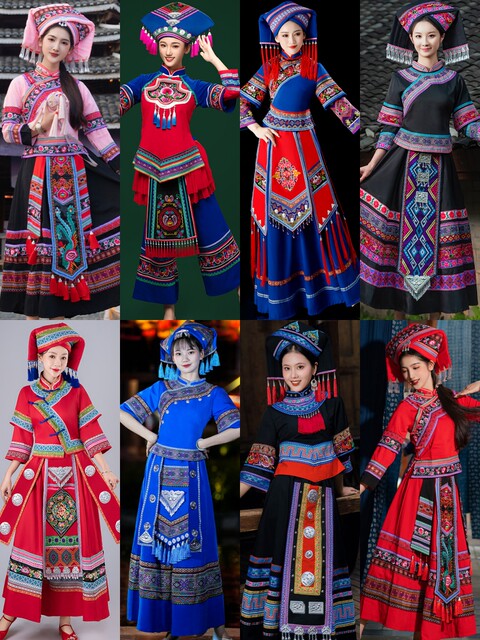 Guangxi Zhuang costumes, adult female ethnic minority performance ...