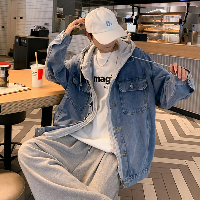 Fake two-piece denim jacket men's spring and autumn trendy brand new ...