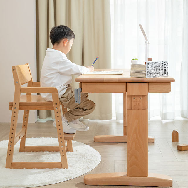 Solid wood study table and chair set can lift junior high school ...