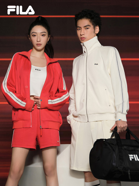 FILA official couple with knitted long -sleeved jacket 2025 spring new ...