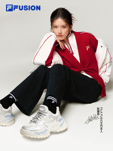 Zhao Lusi same style FILA FUSION women's shoes spring thick-soled sneakers silver daddy shoes