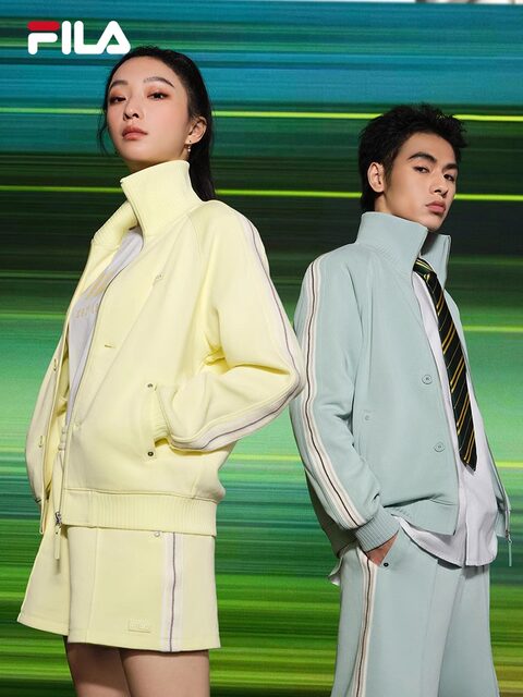 FILA official couple with knitted long -sleeved jacket 2025 spring new ...