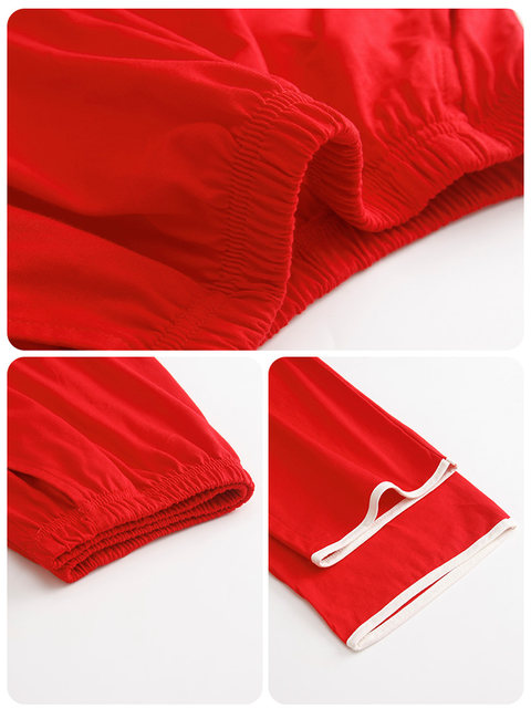 Red pajamas for women in spring and autumn pure cotton long sleeves ...