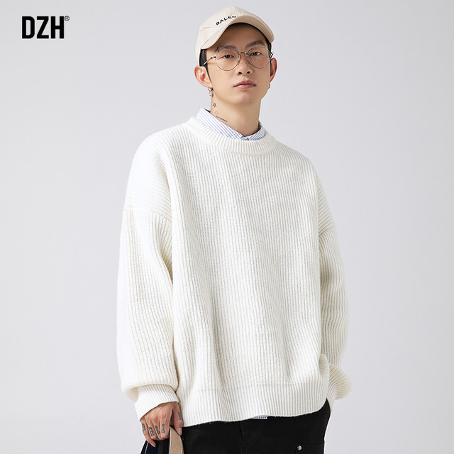 Boys' white sweater, men's autumn and winter loose lazy style casual ...
