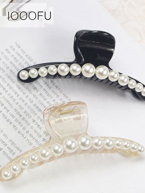 Pearl hair grabber, large Korean lady pearl hair grabber, mid-length ...