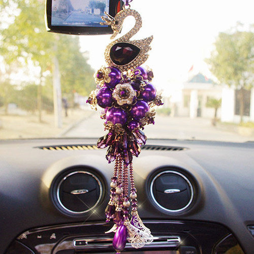 Crystal car pendant with diamond swan car pendant sedan cute cartoon ...