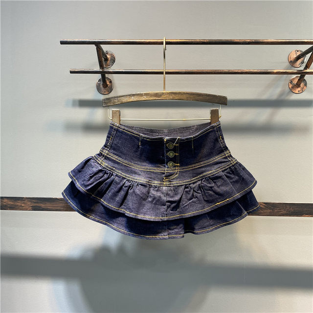 European cargo 2024 spring and autumn new ruffled super mini skirts female denim skirt sexy ...