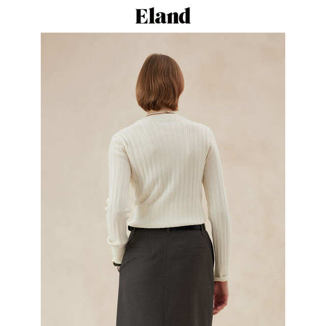 Eland Yilian Sweater Women's Ribbed Slim Sheep Wool Warm and ...