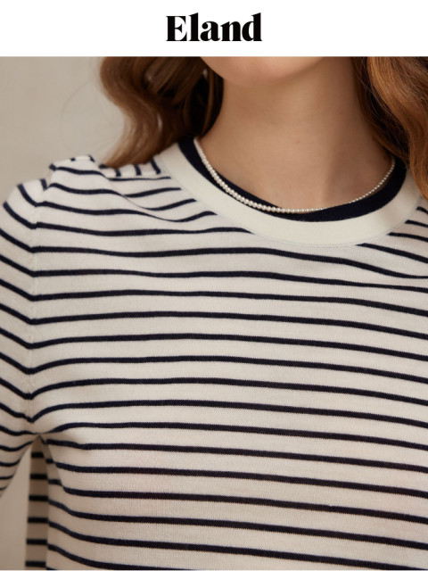 Eland Clothes Sweater Women's Neck Contrast Color Long Sleeve Top 2025 ...